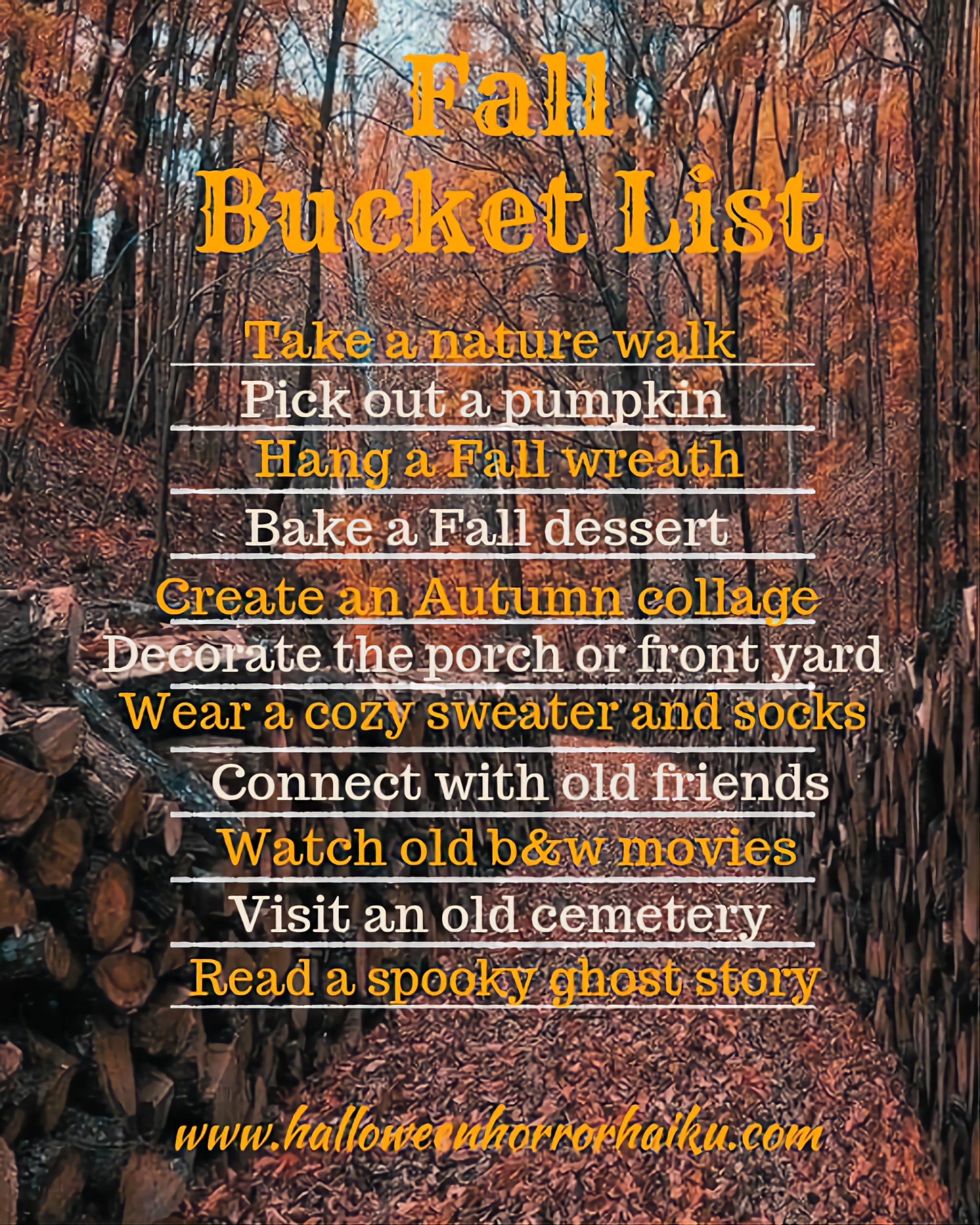 Fall Bucket List 2024 – Halloween Horror Haiku